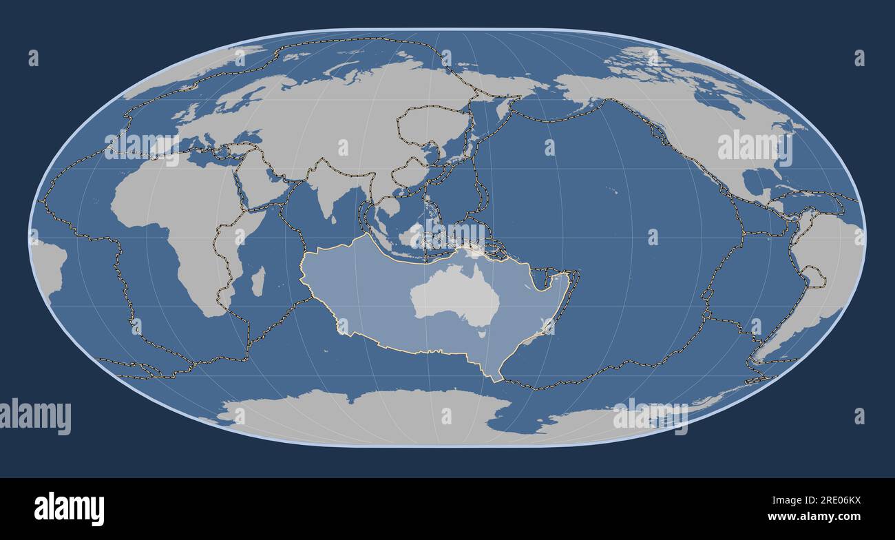 Australian tectonic plate on the solid contour map in the Loximuthal ...