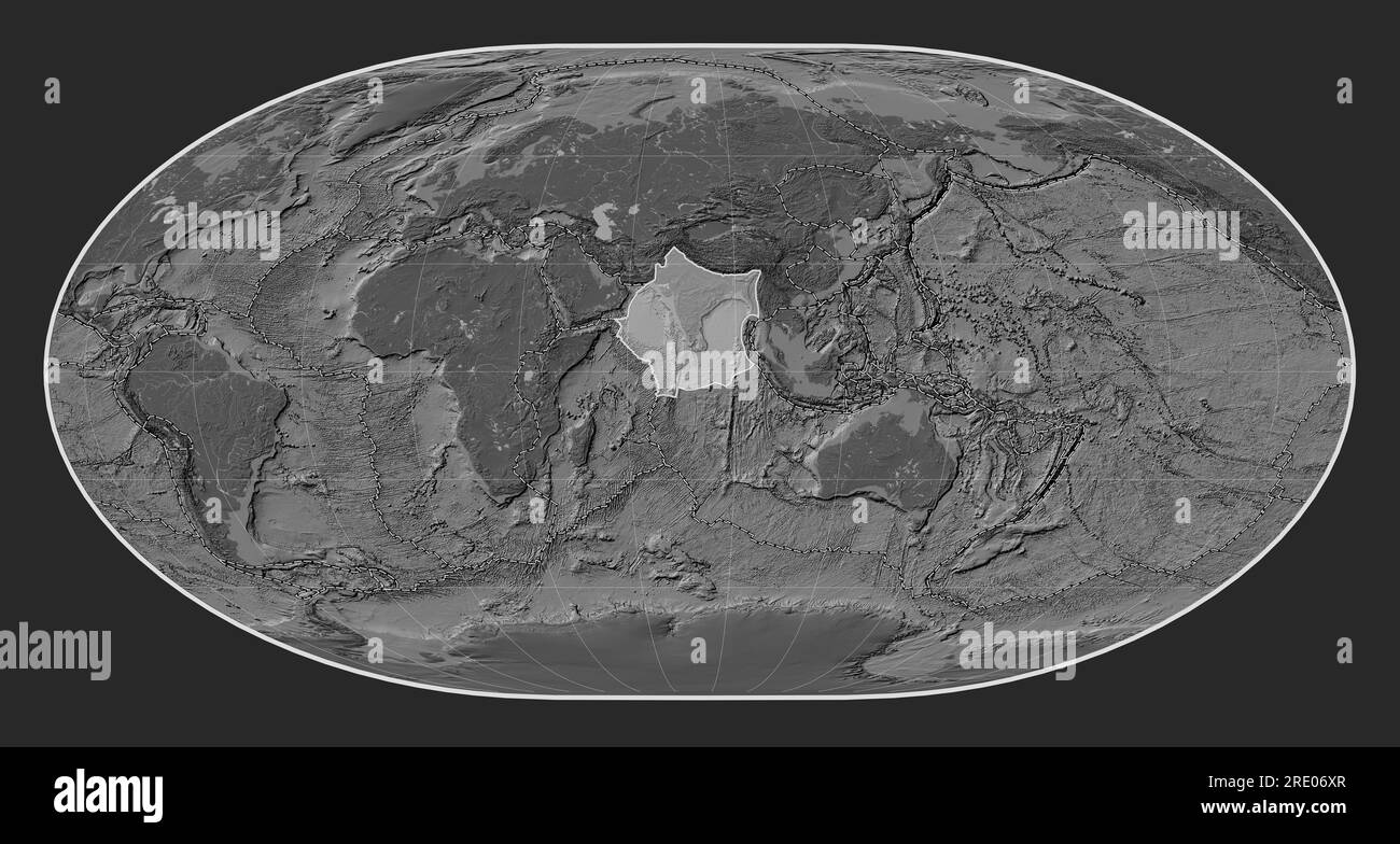Indian tectonic plate on the bilevel elevation map in the Loximuthal ...