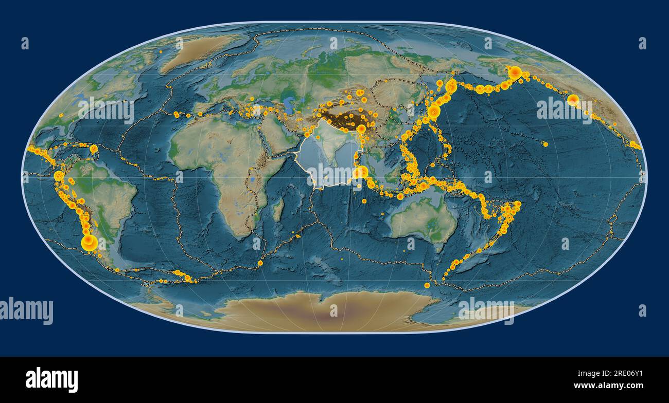 Indian tectonic plate on the physical elevation map in the Loximuthal ...