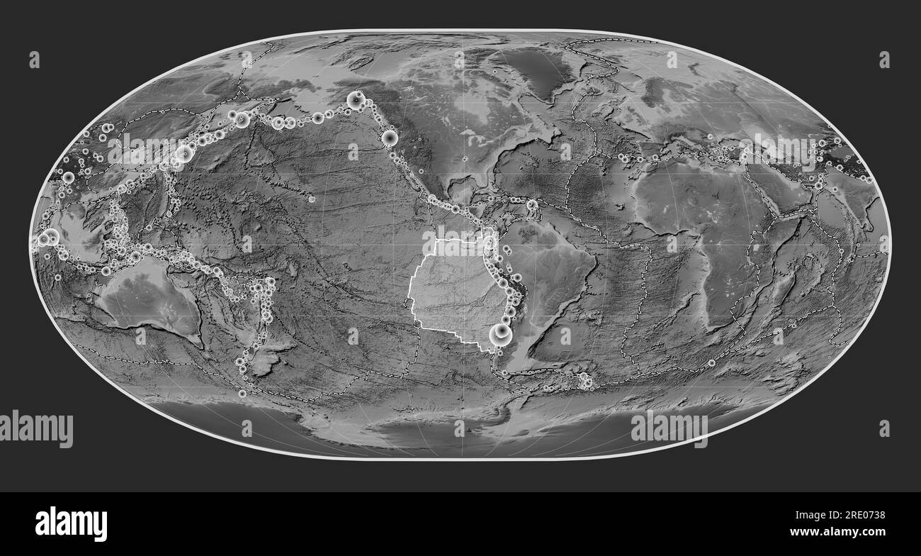 Nazca tectonic plate on the grayscale elevation map in the Loximuthal ...