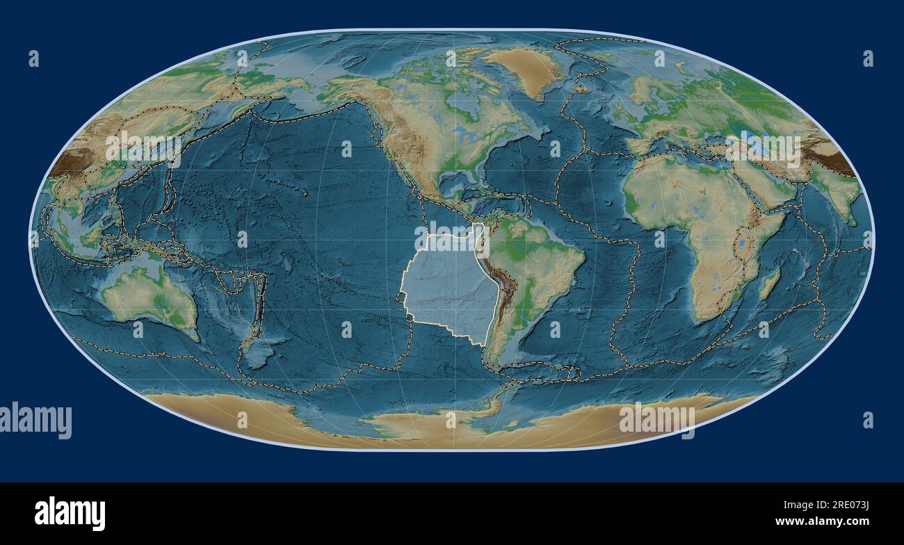 Nazca tectonic plate on the physical elevation map in the Loximuthal ...