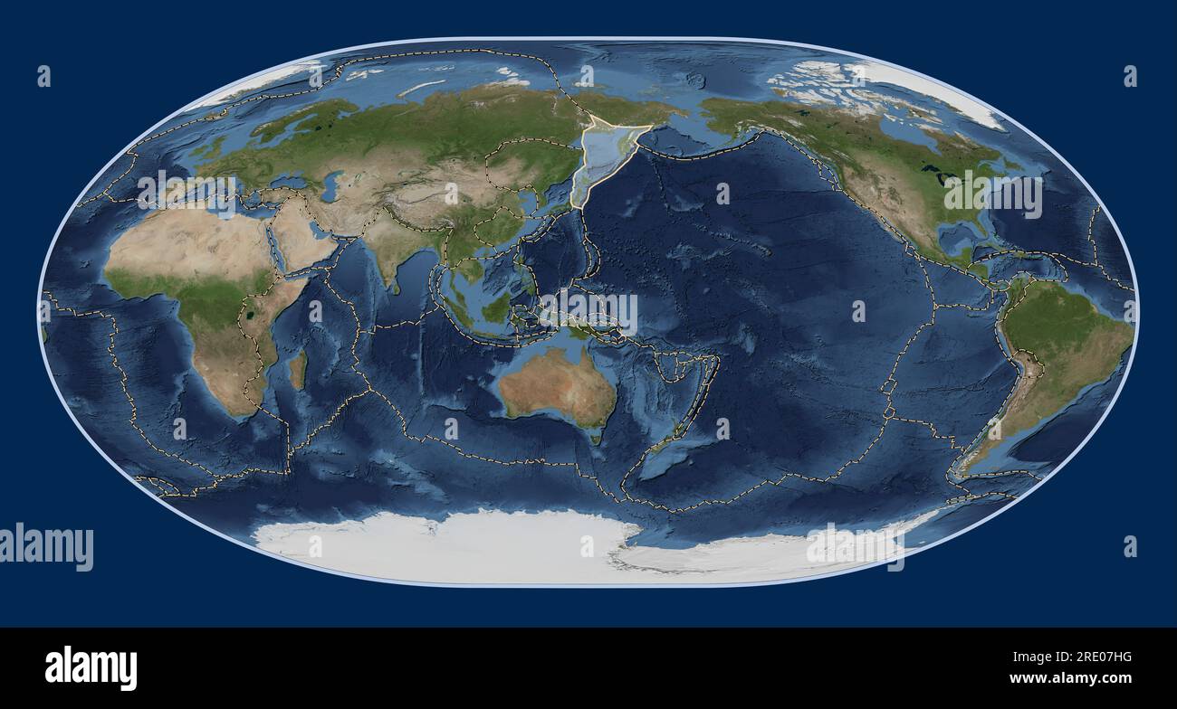 Okhotsk tectonic plate on the Blue Marble satellite map in the ...