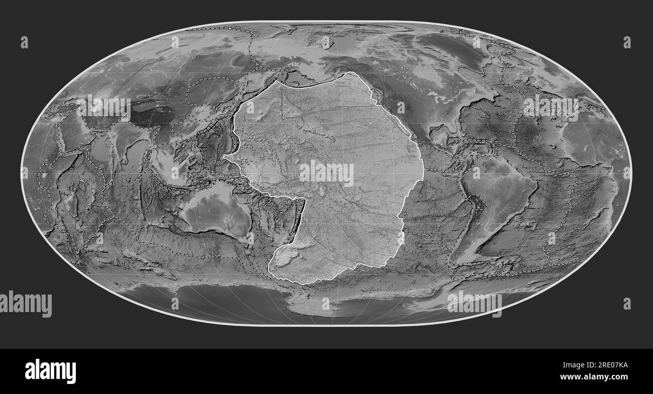 Pacific tectonic plate on the grayscale elevation map in the Loximuthal ...