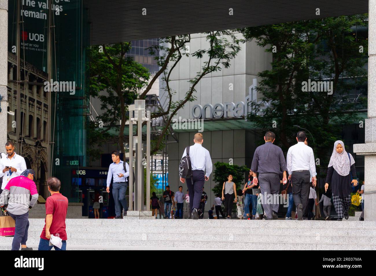 UOB Plaza at Raffles Place on the Boat Quay at the Singapore River in ...
