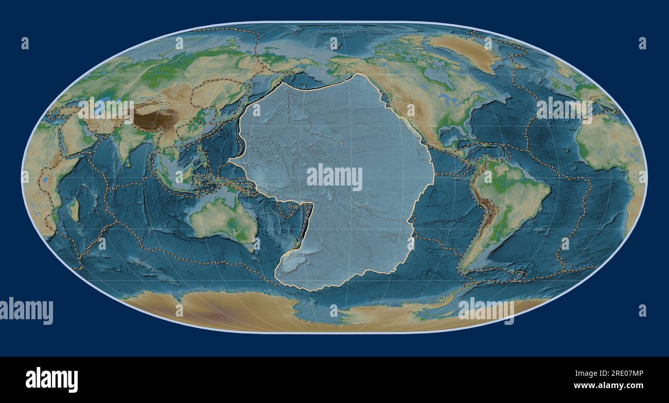 Pacific tectonic plate on the physical elevation map in the Loximuthal ...