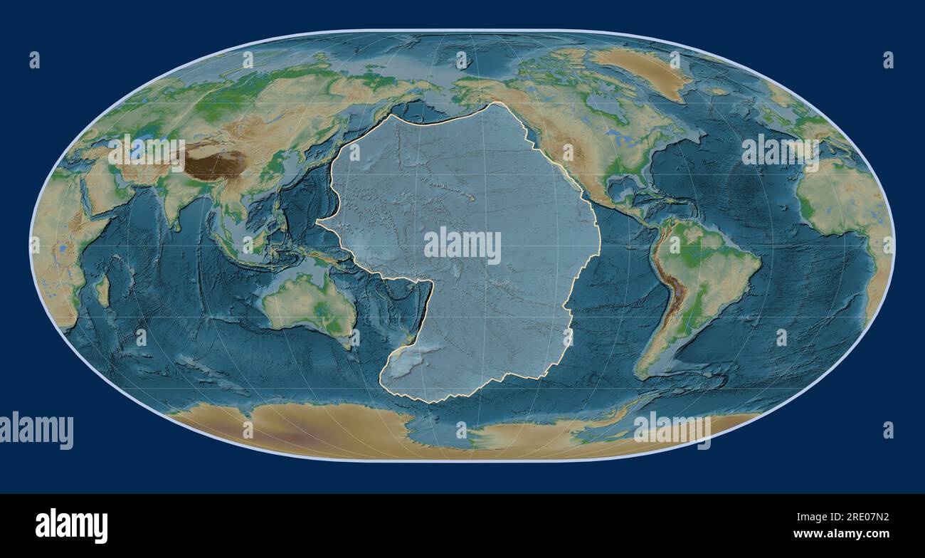 Pacific tectonic plate on the physical elevation map in the Loximuthal ...