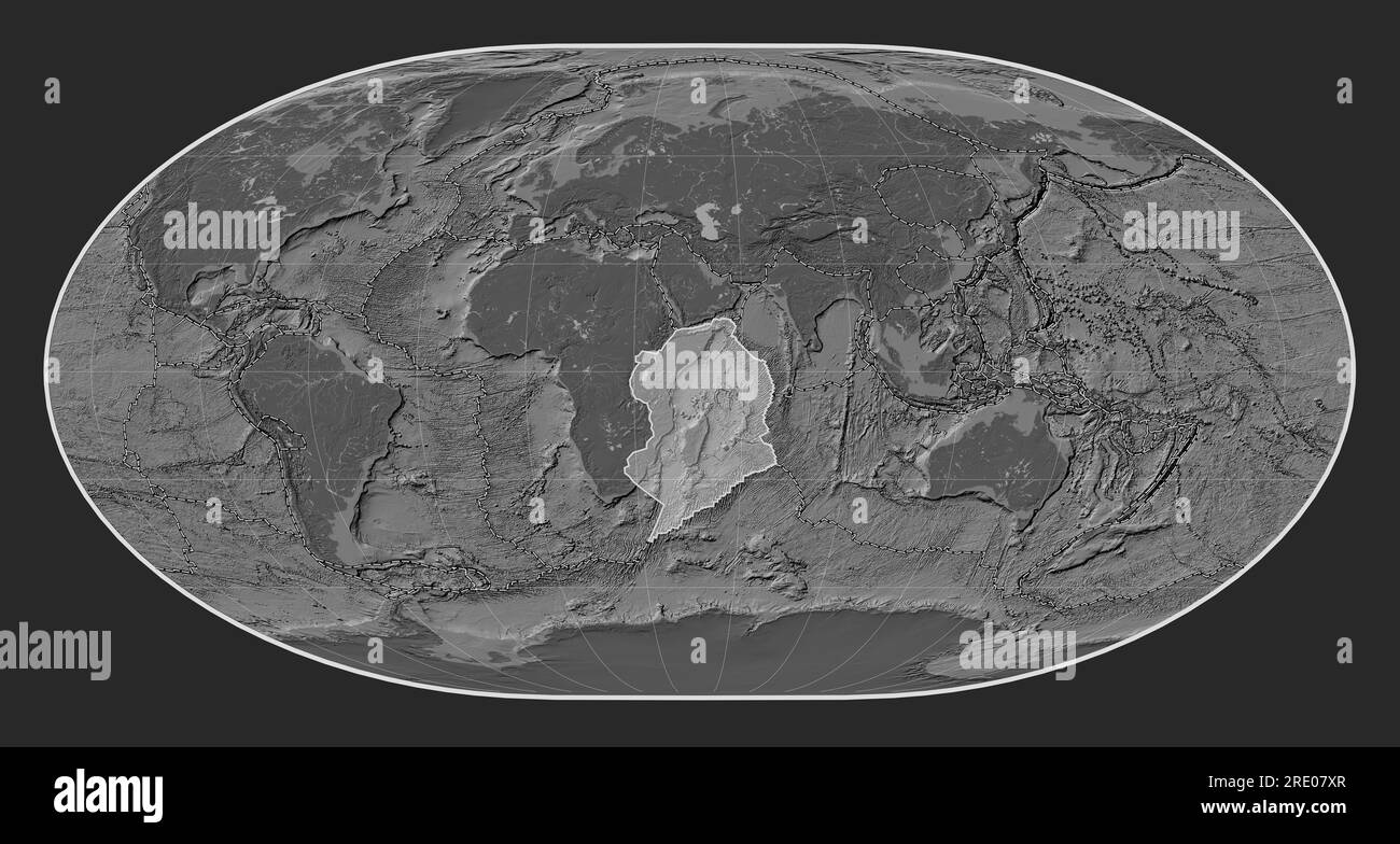 Somalian tectonic plate on the bilevel elevation map in the Loximuthal ...