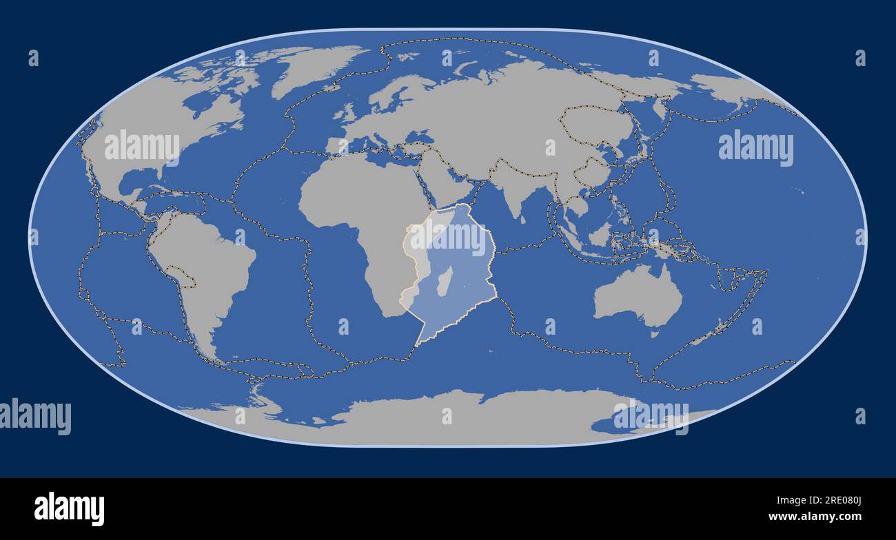 Somalian tectonic plate on the solid contour map in the Loximuthal ...