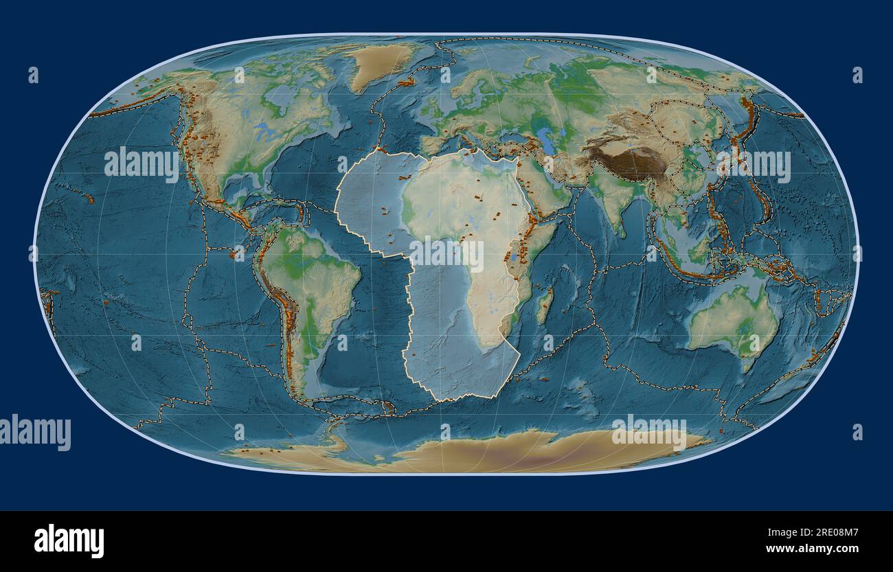 African tectonic plate on the physical elevation map in the Natural ...