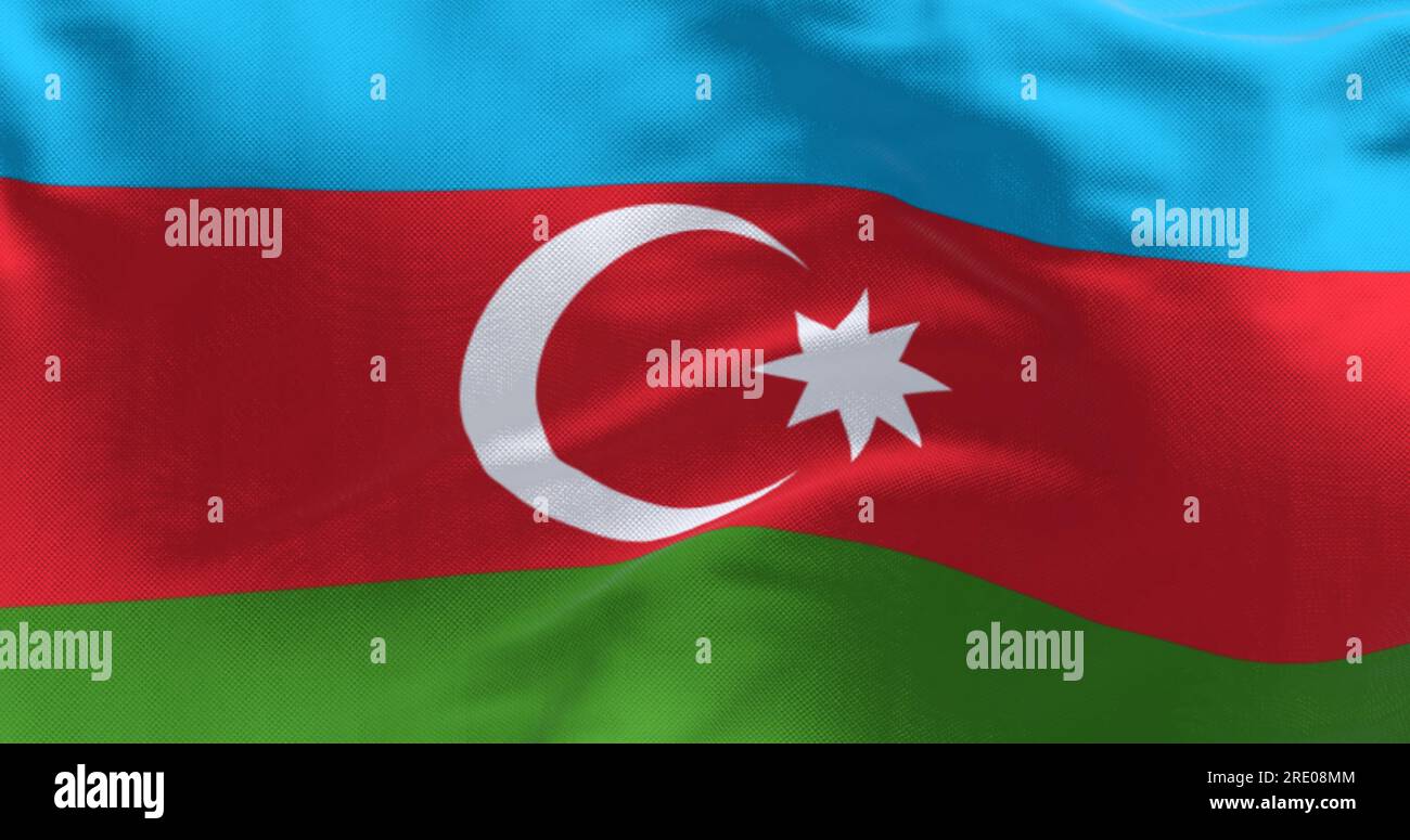 The national flag of Azerbaijan waving in the wind. Horizontal ...