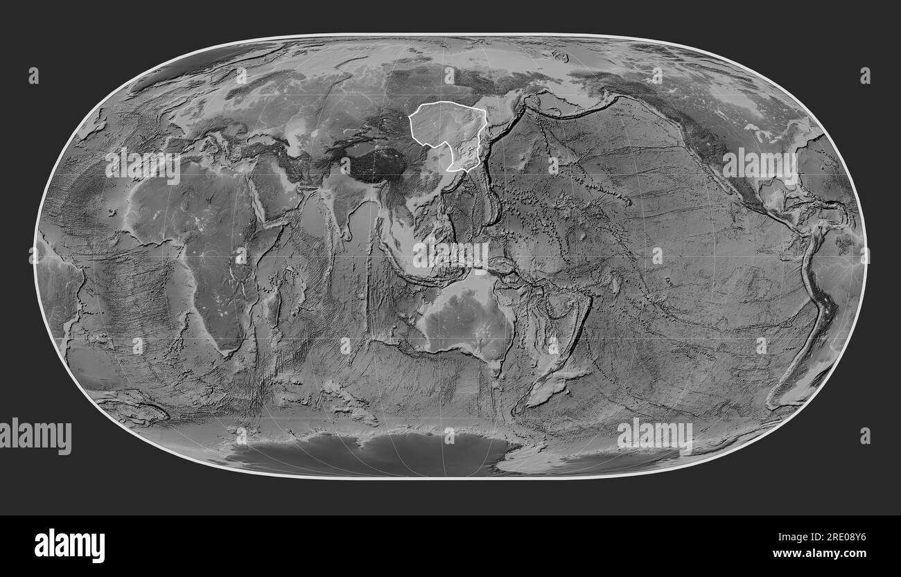 Amur tectonic plate on the grayscale elevation map in the Natural Earth ...