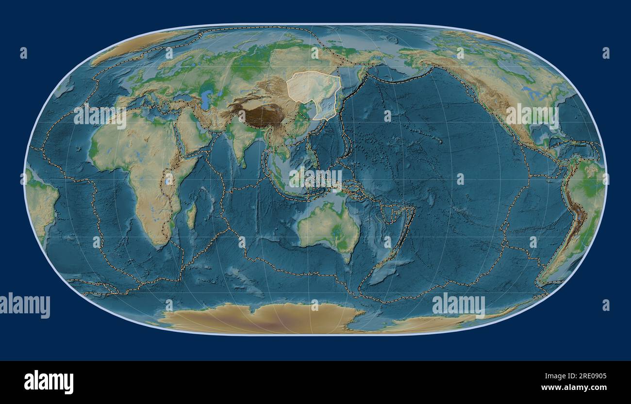 Amur tectonic plate on the physical elevation map in the Natural Earth ...