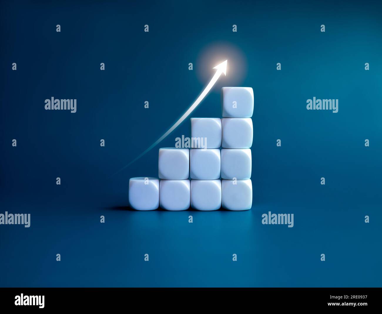 Rise up glowing arrow on white blocks business chart steps isolated on ...