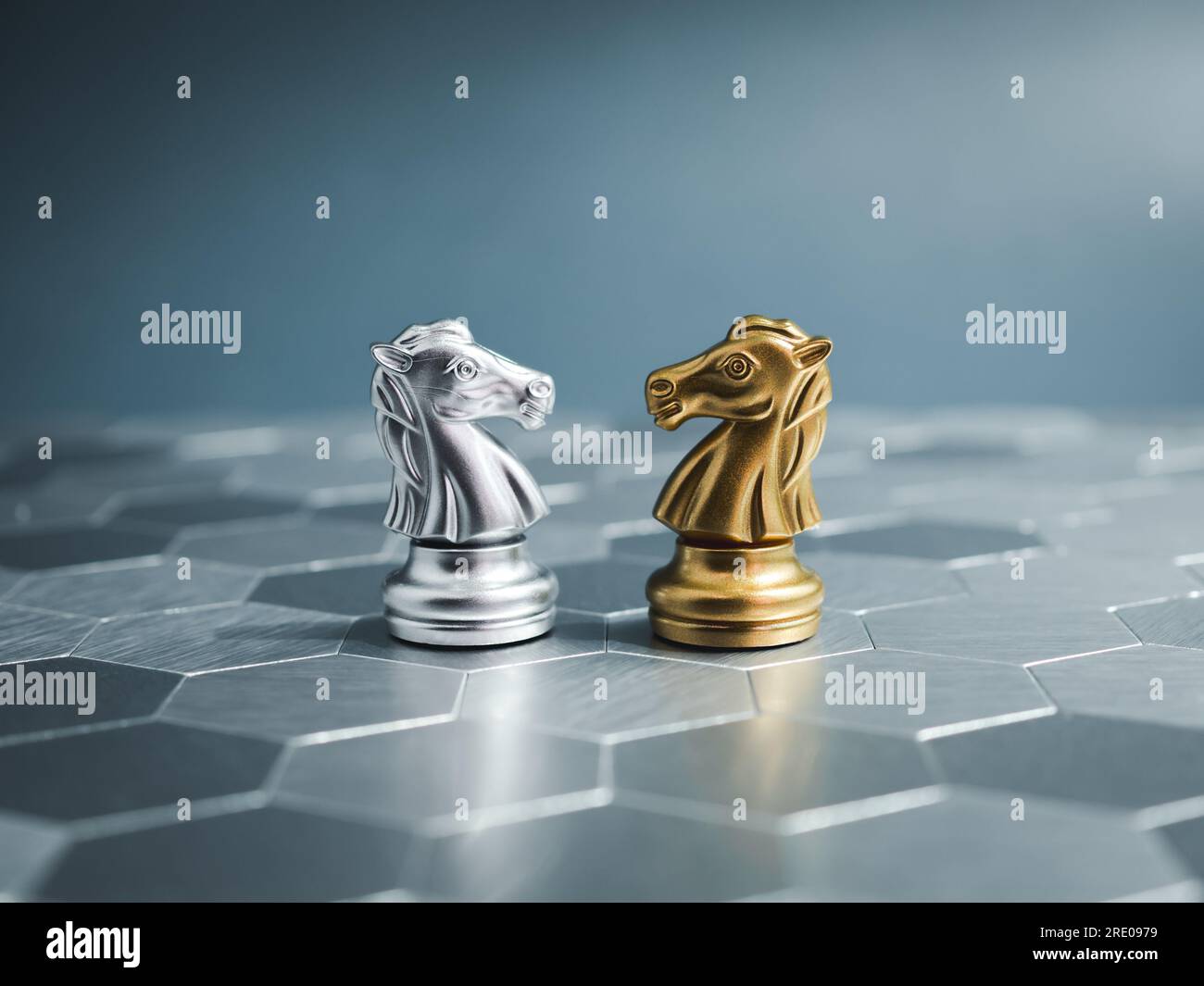The confrontation between golden and silver horses, knight chess piece ...
