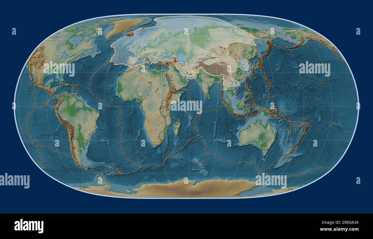 Eurasian tectonic plate on the physical elevation map in the Natural ...