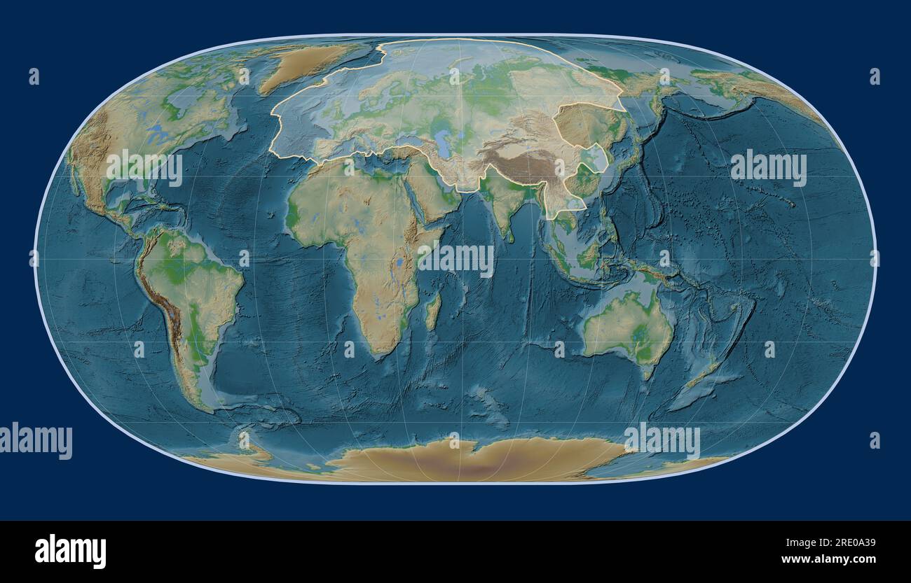 Eurasian tectonic plate on the physical elevation map in the Natural ...
