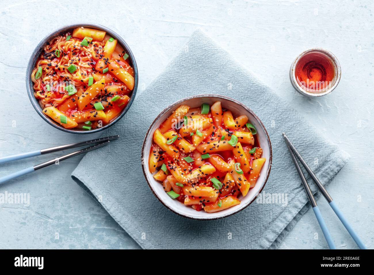 Tteokbokki or topokki and rabokki, Korean street food, spicy rice cakes ...