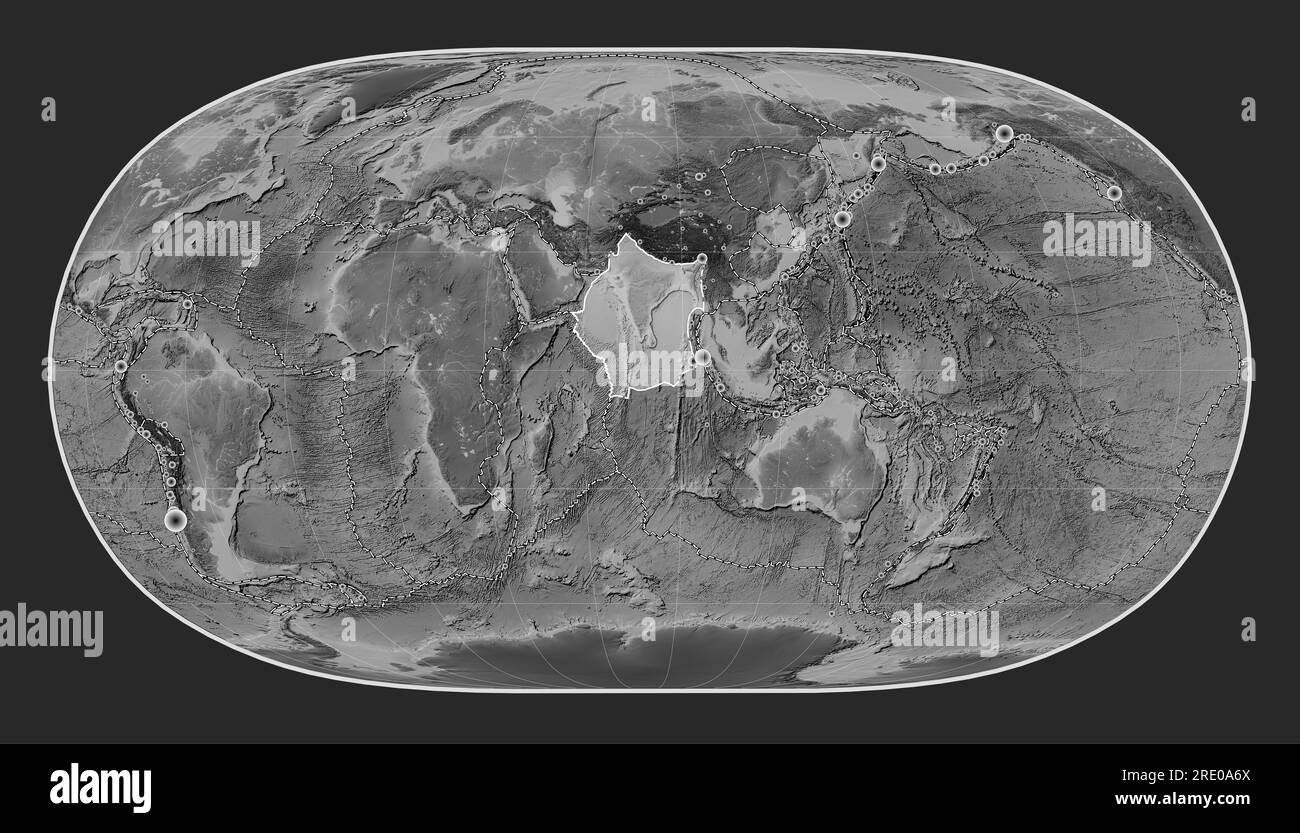 Indian tectonic plate on the grayscale elevation map in the Natural ...