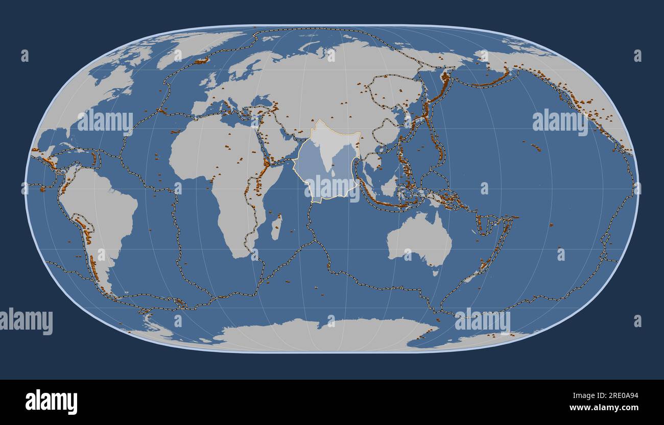 Indian tectonic plate on the solid contour map in the Natural Earth II ...
