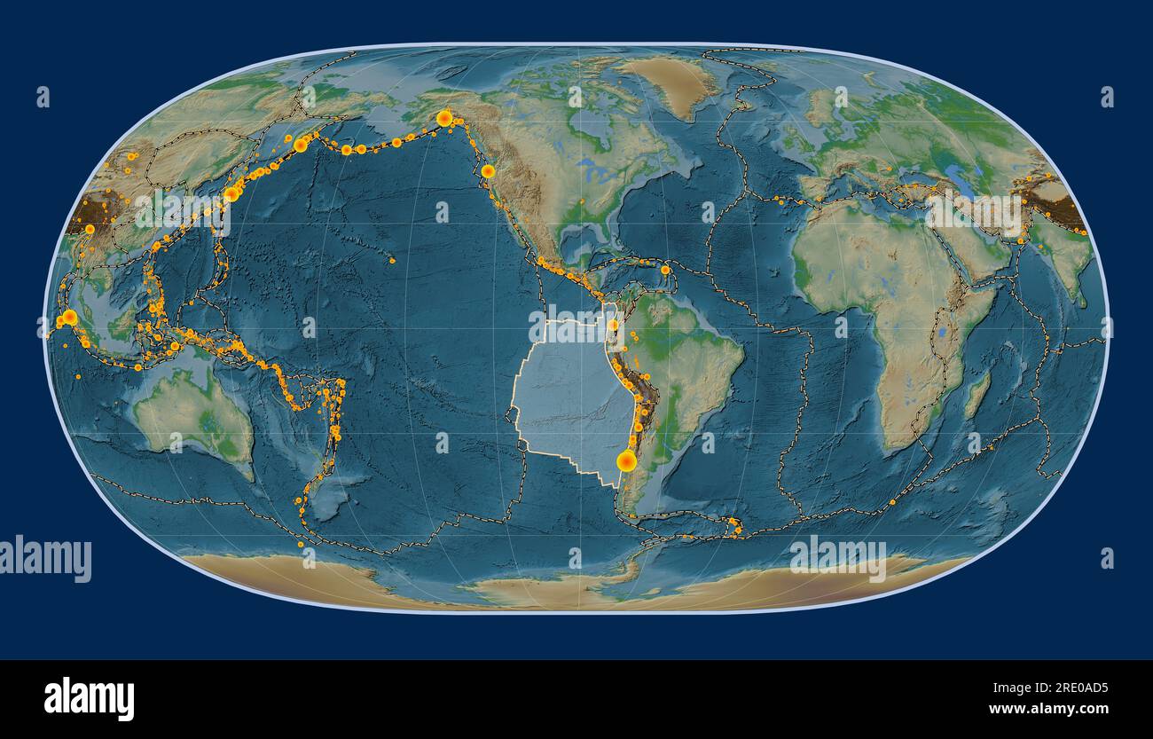 Nazca tectonic plate on the physical elevation map in the Natural Earth ...