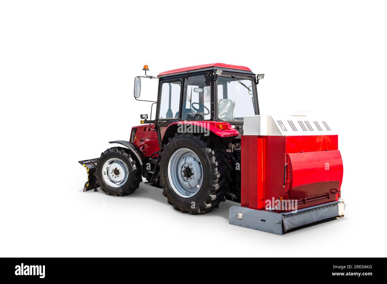 Red modern wheeled tractor with mouldboard isolated on white background ...