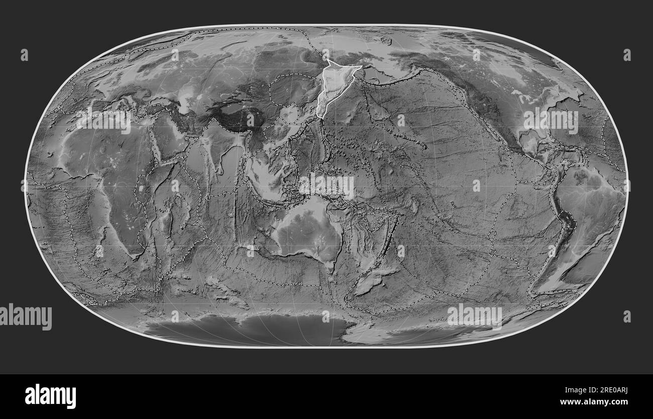 Okhotsk tectonic plate on the grayscale elevation map in the Natural ...