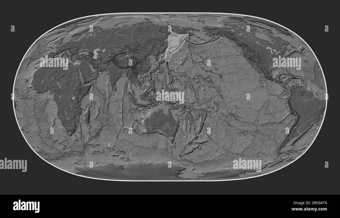 Okhotsk tectonic plate on the bilevel elevation map in the Natural ...