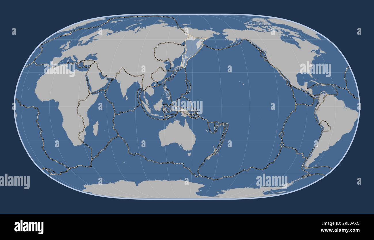 Okhotsk tectonic plate on the solid contour map in the Natural Earth II ...
