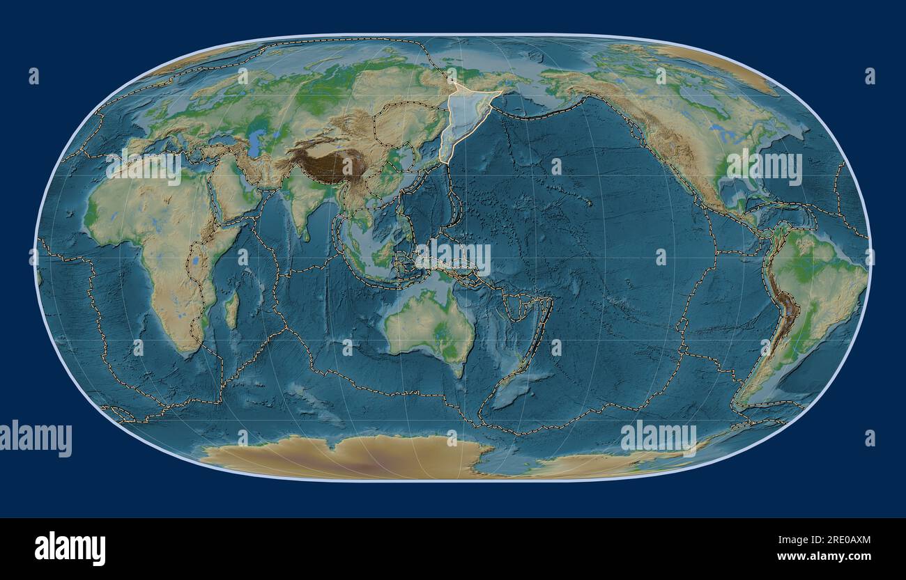 Okhotsk tectonic plate on the physical elevation map in the Natural ...