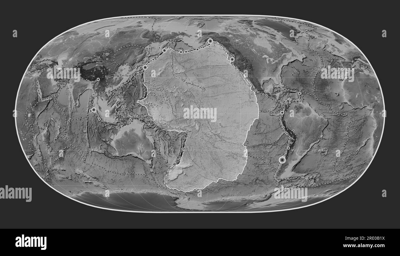Pacific tectonic plate on the grayscale elevation map in the Natural ...