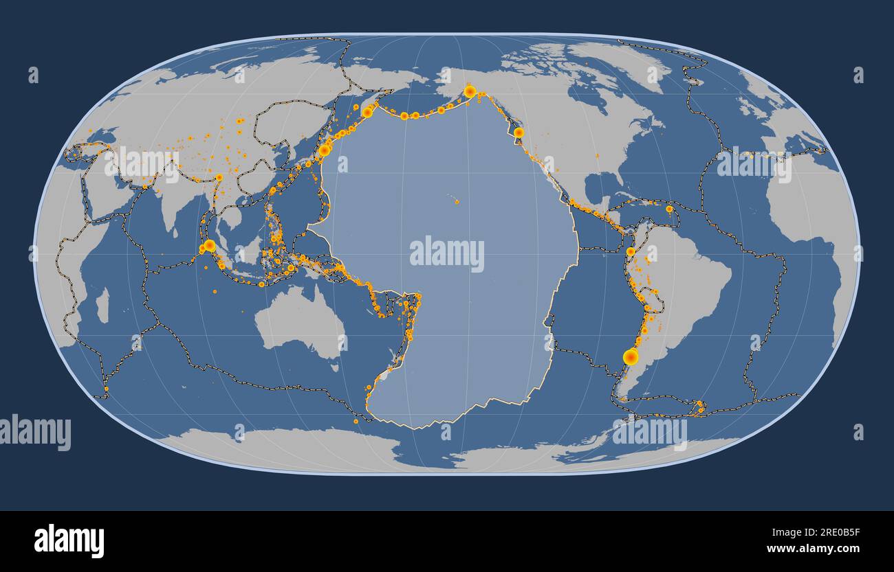 Pacific tectonic plate on the solid contour map in the Natural Earth II ...