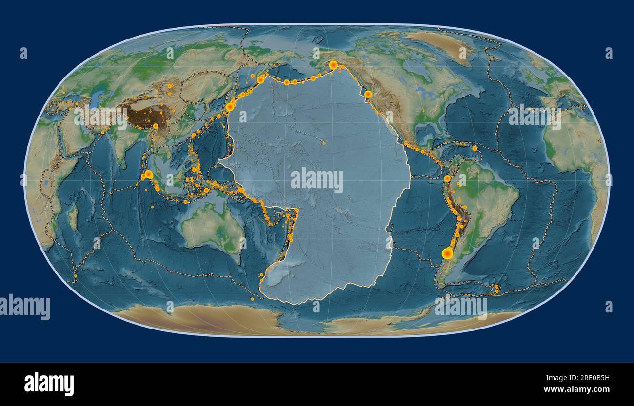 Pacific tectonic plate on the physical elevation map in the Natural ...