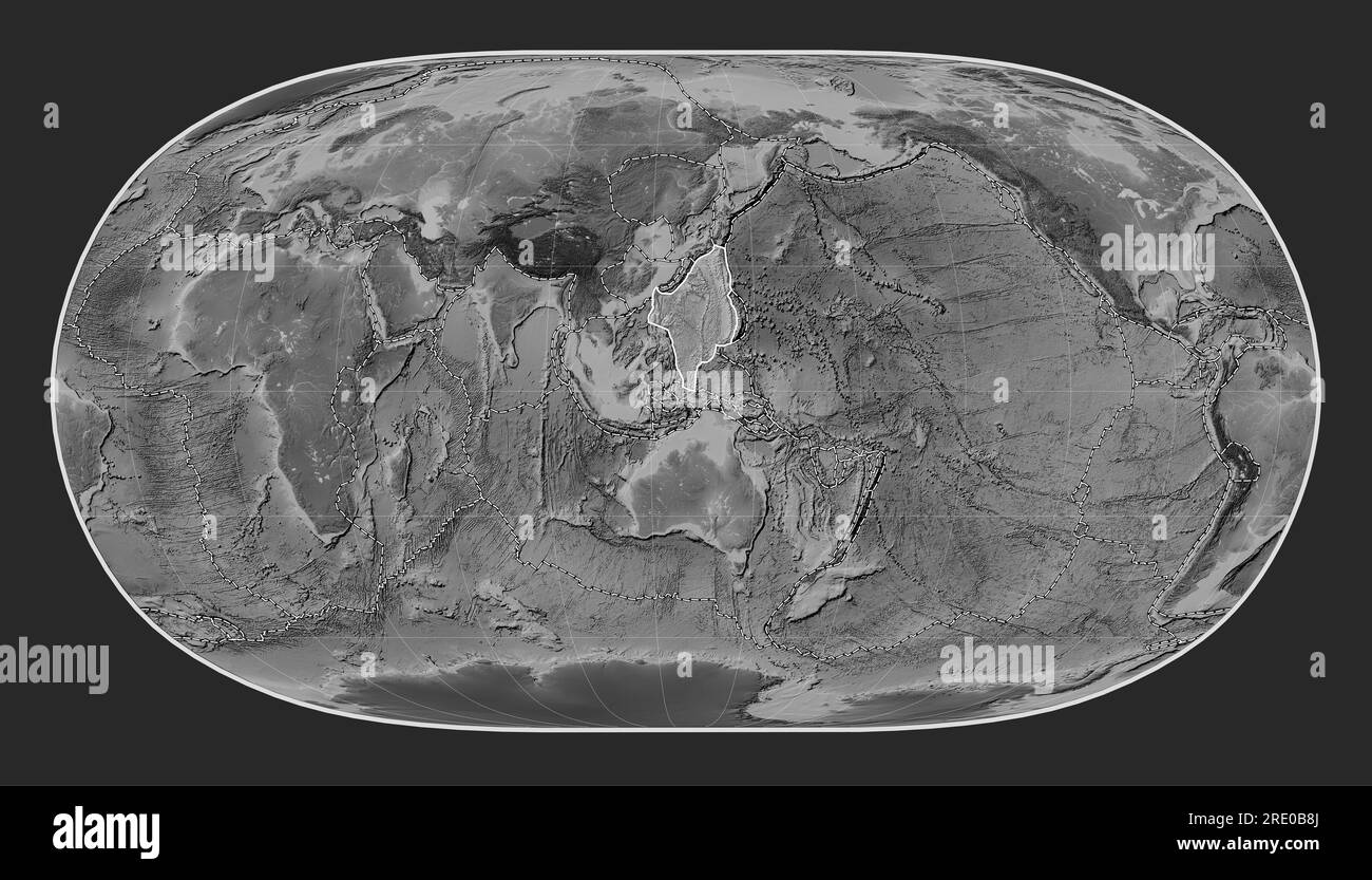 Philippine Sea tectonic plate on the grayscale elevation map in the ...