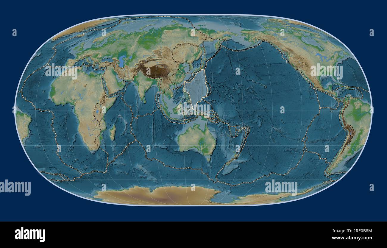 Philippine Sea tectonic plate on the physical elevation map in the ...