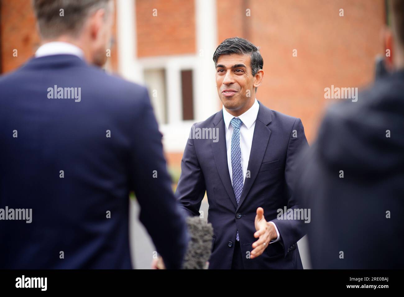 Britain's Prime Minister Rishi Sunak speaks during a visit to Cofton ...