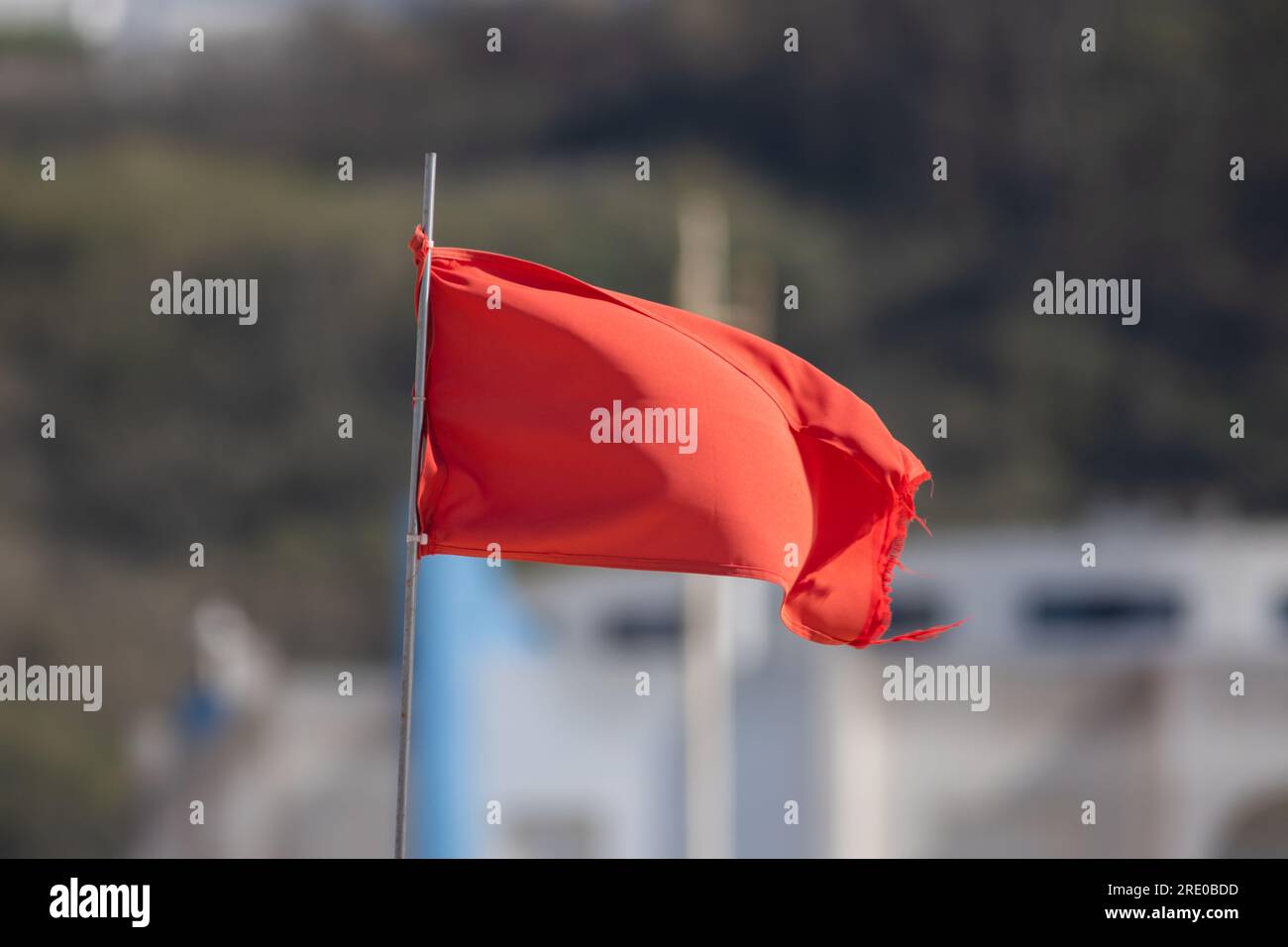 Red warning flag on the beach Stock Photo - Alamy
