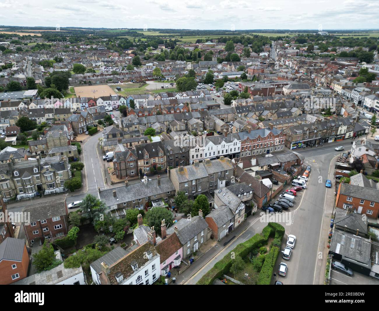 Houses streets and roads Newmarket town Suffolk England Aerial Stock ...