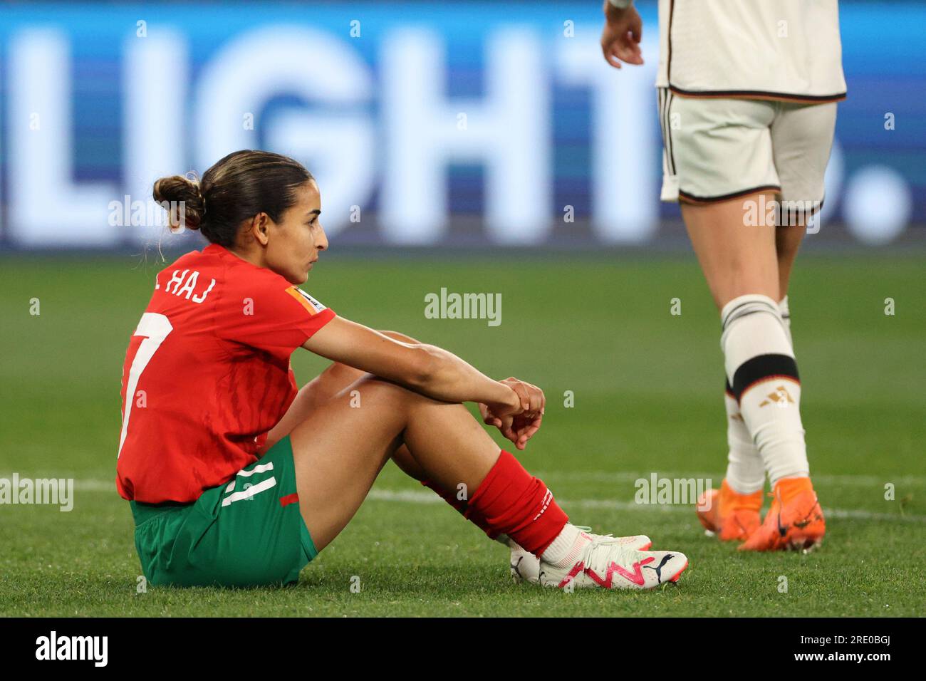 Morocco's Hanane Ait El Haj reacts at the end of the Women's World Cup ...