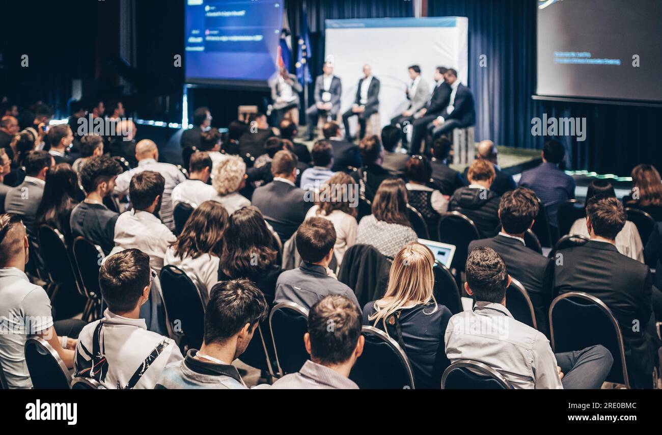 Round table discussion at business conference meeting event.. Audience ...