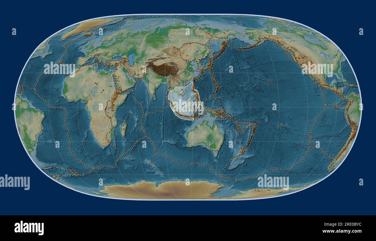Sunda tectonic plate on the physical elevation map in the Natural Earth ...