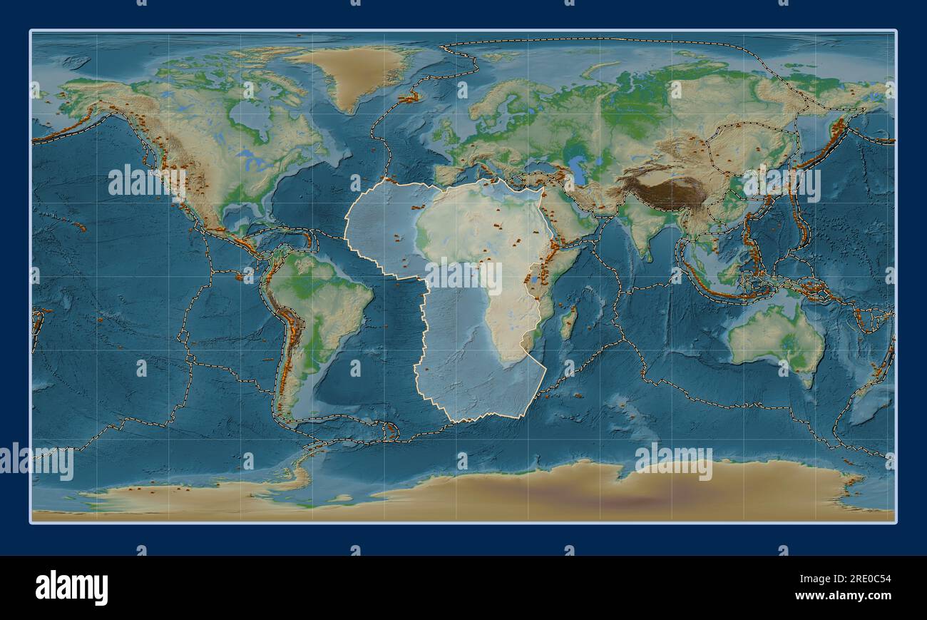 African tectonic plate on the physical elevation map in the Patterson ...