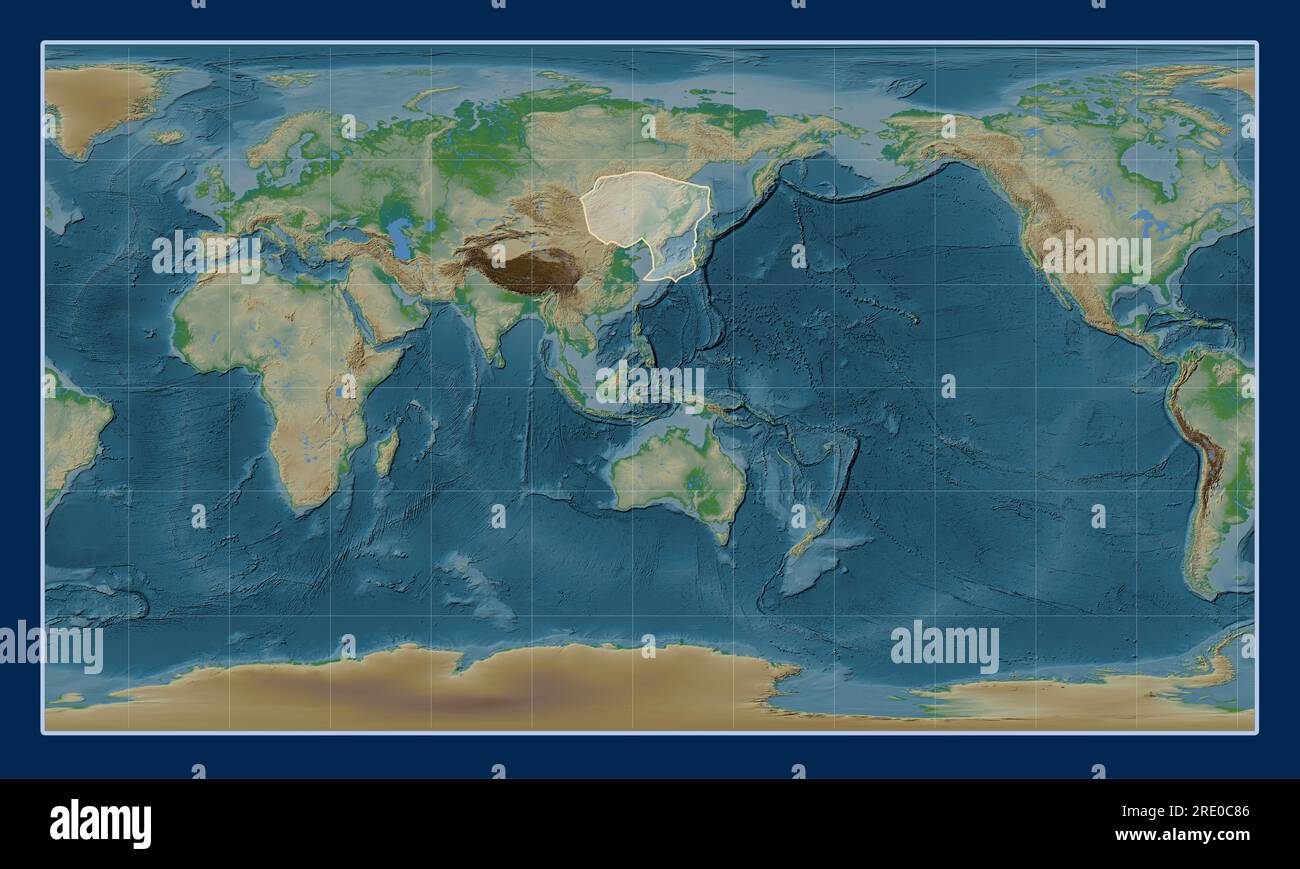 Amur tectonic plate on the physical elevation map in the Patterson ...