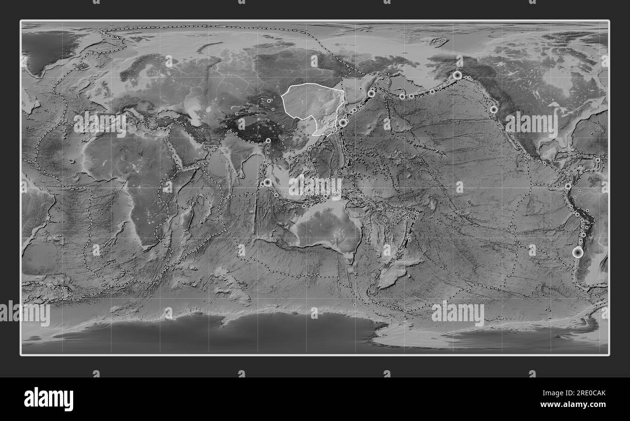Amur tectonic plate on the grayscale elevation map in the Patterson ...