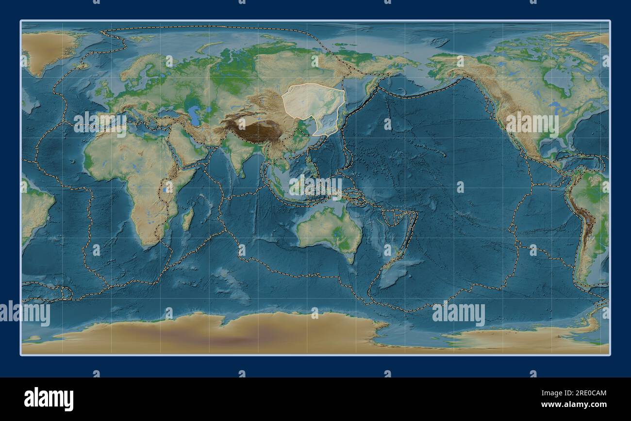 Amur tectonic plate on the physical elevation map in the Patterson ...
