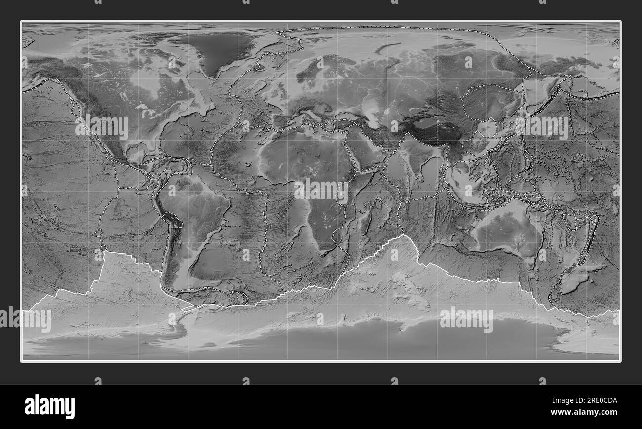 Antarctica tectonic plate on the grayscale elevation map in the ...