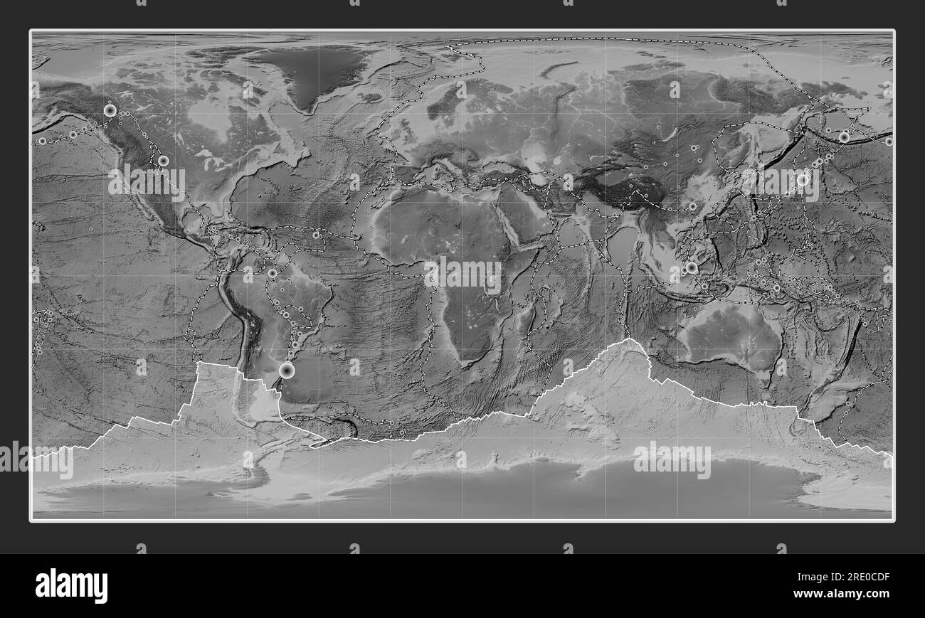 Antarctica tectonic plate on the grayscale elevation map in the ...