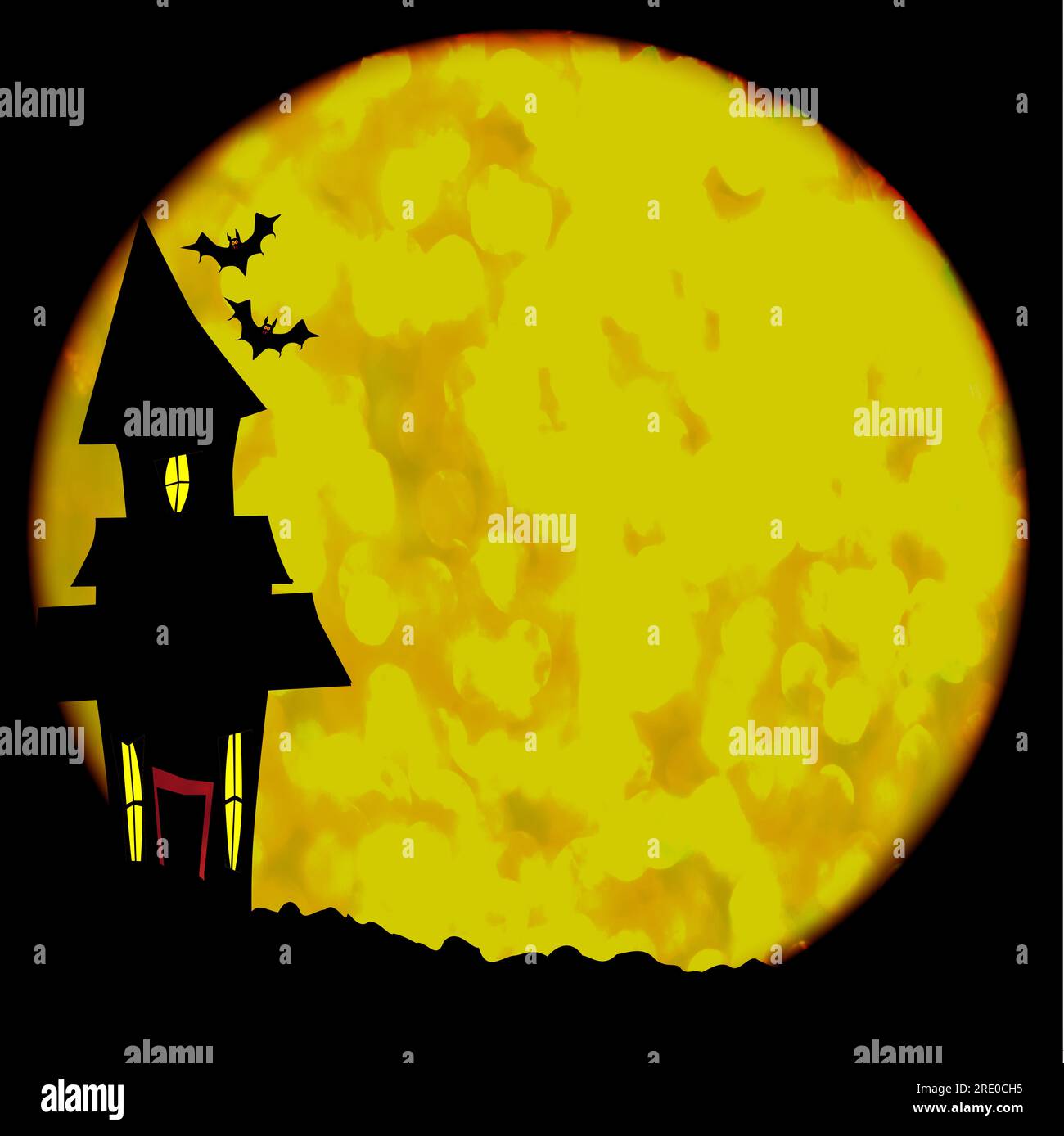 A haunted house background over a large halloween bright full moon ...