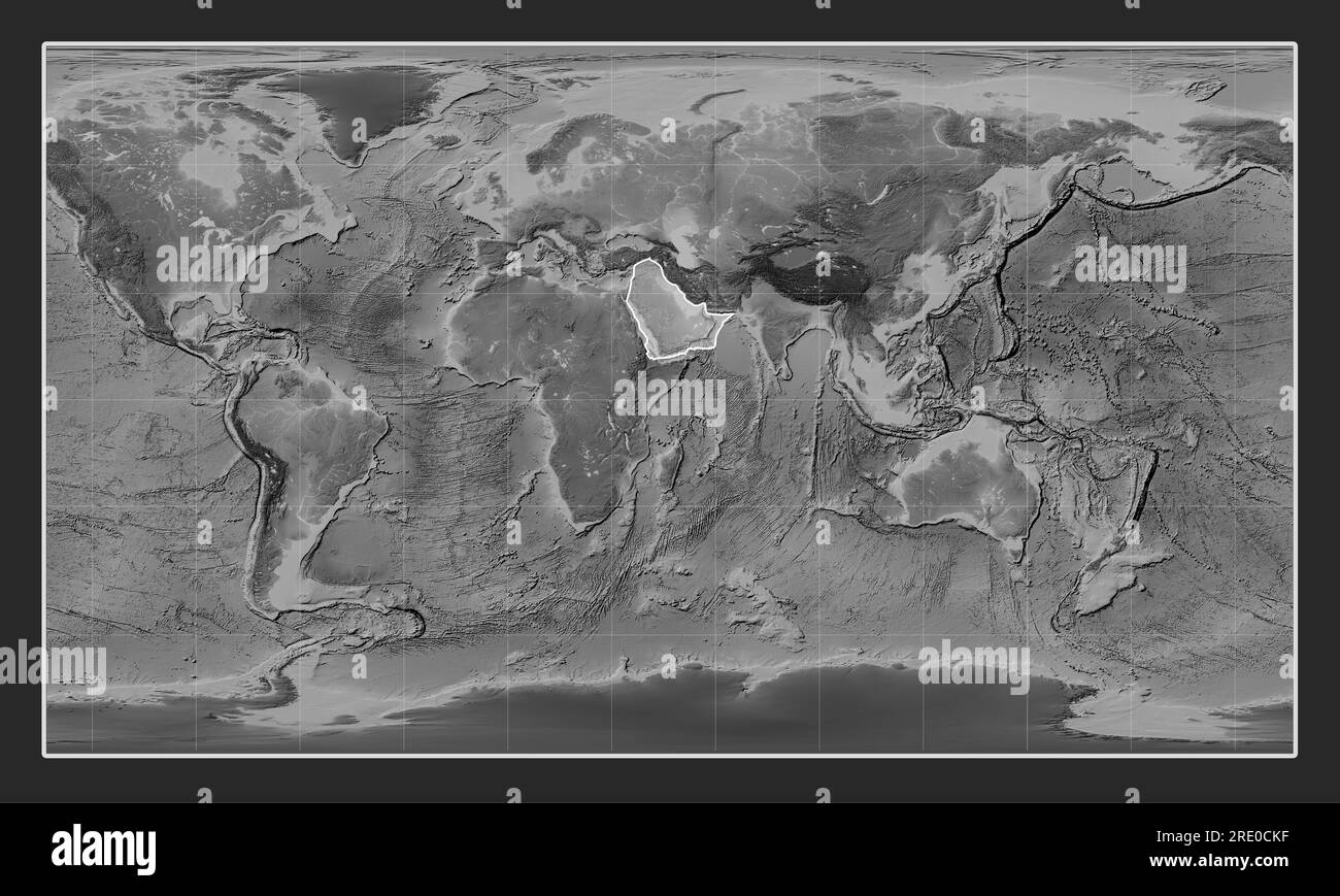 Arabian tectonic plate on the grayscale elevation map in the Patterson ...