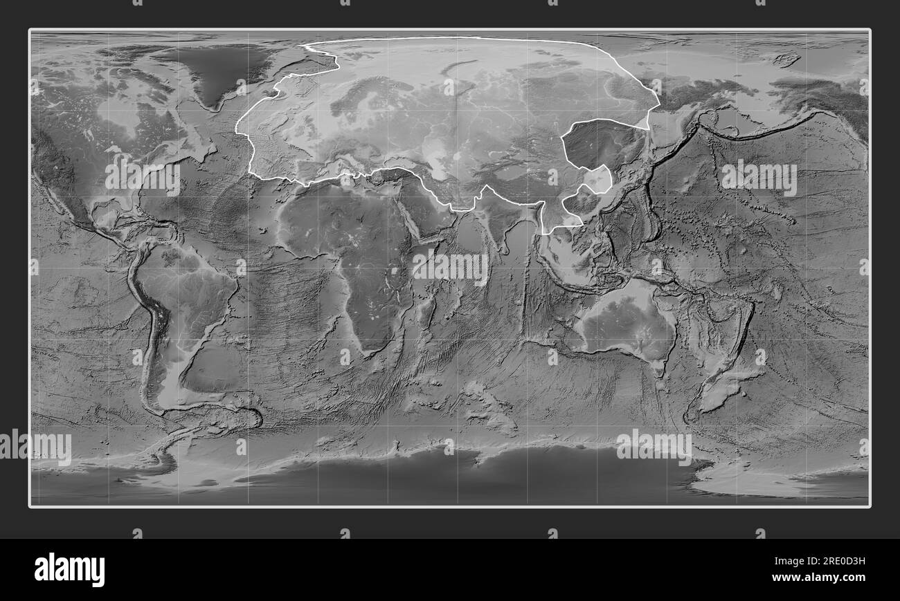 Eurasian tectonic plate on the grayscale elevation map in the Patterson ...