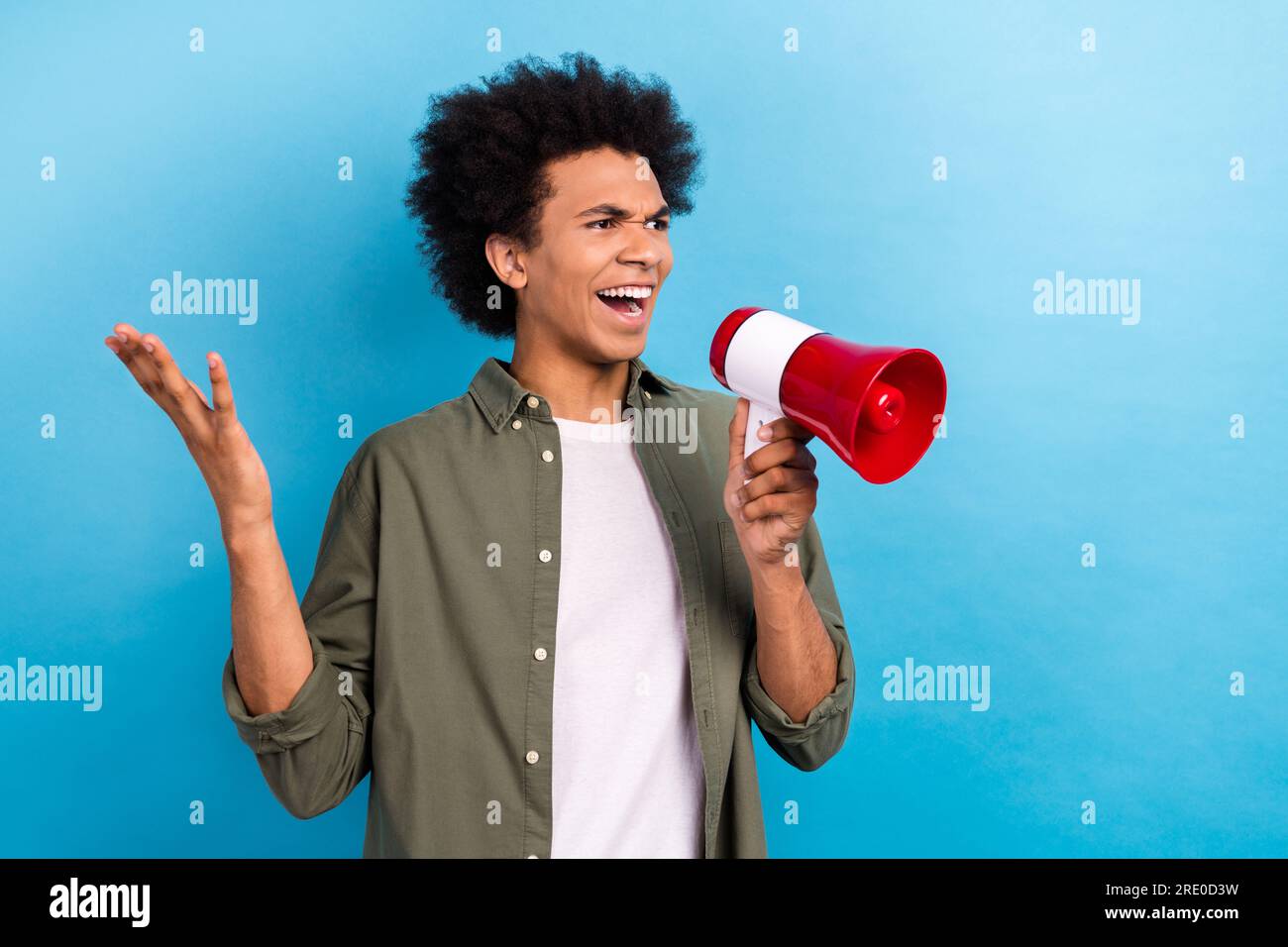 Profile photo of furious unsatisfied person arm hold loudspeaker say ...